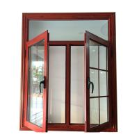 China Wooden Color Aluminum French Casement Windows Double Glazed 5mm+12A+5mm Thermal Break Profile for sale