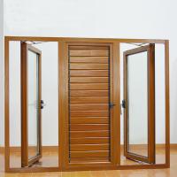 China Wooden Color Aluminum French Casement Windows Double Glazed 5mm+12A+5mm Thermal Break Profile for sale