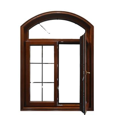China Wood Grain Aluminum Arch Casement Window 6063-T5 Customizable for House Decoration for sale