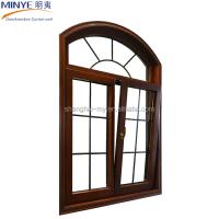 China Wood Grain Aluminum Arch Casement Window 6063-T5 Customizable for House Decoration for sale