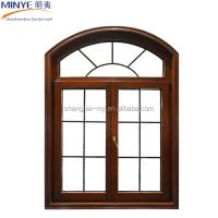 China Wood Grain Aluminum Arch Casement Window 6063-T5 Customizable for House Decoration for sale