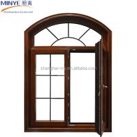 China Wood Grain Aluminum Arch Casement Window 6063-T5 Customizable for House Decoration for sale