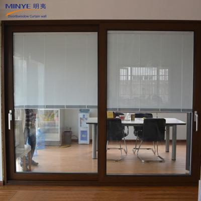 China Customized French Style Aluminum Sliding Door with Built-In Blinds 6063-T5 Thermal Break 5mm+12A+5mm Double Glazing for sale
