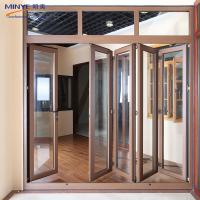 China Aluminum Accordion Glass BiFold Doors 6063-T5 Foldable Hinges Hotel Wardrobe for sale