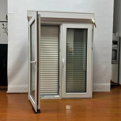 China PVC Casement Window with Fiberglass Mosquito Net and Rolling Blinds 5mm+12A+5mm for sale