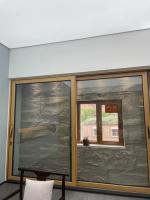 China Commercial Glass Door Wood Grain Color Aluminum Alloy Sliding Door Japanese Style 6063-T5 for sale