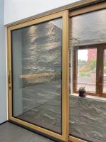 China Commercial Glass Door Wood Grain Color Aluminum Alloy Sliding Door Japanese Style 6063-T5 for sale