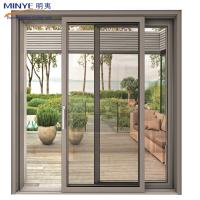 China Aluminum Hanging Wood Grain Glass Sliding Door with Prefabricated Frame 6063-T5 for sale