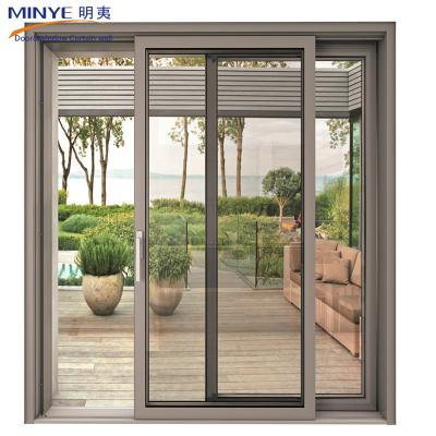 China Aluminum Hanging Wood Grain Glass Sliding Door with Prefabricated Frame 6063-T5 for sale
