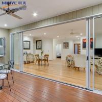 China Aluminum Hanging Wood Grain Glass Sliding Door with Prefabricated Frame 6063-T5 for sale