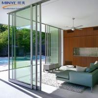 China Aluminum Hanging Wood Grain Glass Sliding Door with Prefabricated Frame 6063-T5 for sale