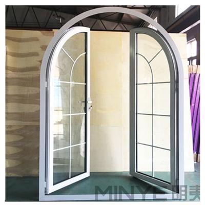 China Arch Top Windproof Casement Door Powder Coated Finish Rustic Style 6063-T5 Aluminum 5mm+12A+5mm Double Glazing for sale