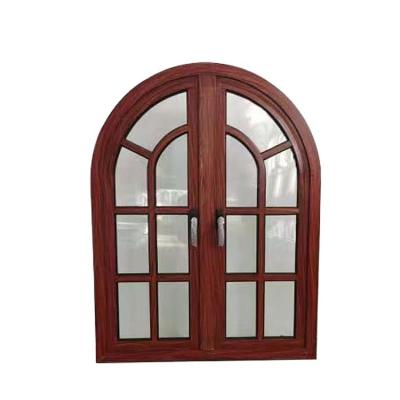 China Wooden Grain Aluminium Half Round Arched Shape Window with Horizontal Opening Pattern for sale