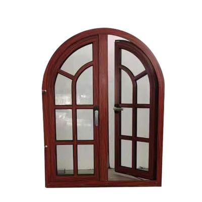 China CE Standard Aluminum Alloy Frame Wood Grain Half Round Arched Casement Window 6063-T5 for sale