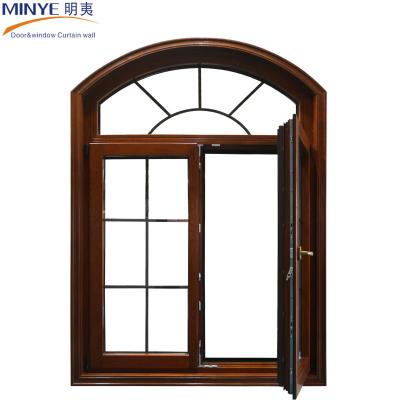 China Aluminum Arch Windows with Wood Frame and Horizontal Opening Pattern in Modern Design for sale