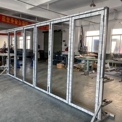 China Foldable Patio Bi-fold Thermal Break Aluminum Stacker Door 30 dB Sound Insulation for sale