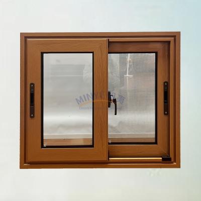 China Energy Efficient Aluminum Sliding Window with Wood Grain Finish and Stainless Steel Screen Netting 5mm+12A+5mm for sale