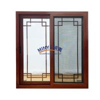 China Wood Grain Aluminum Sliding Window Double Tempered Glass 5mm+12A+5mm Built-in Spacer for sale