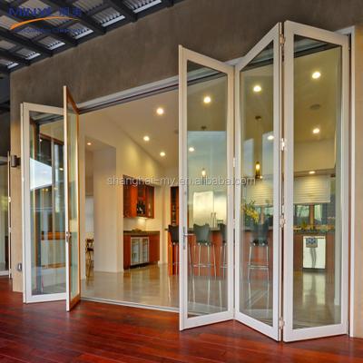 China Powder Coated Aluminum Folding Door with 5mm+12A+5mm Double Tempered Glass for sale