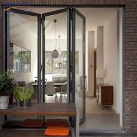 China Outdoor Decoration Folding Front Entry Glass Door with Fiberglass Screen Netting 5mm+12A+5mm for sale