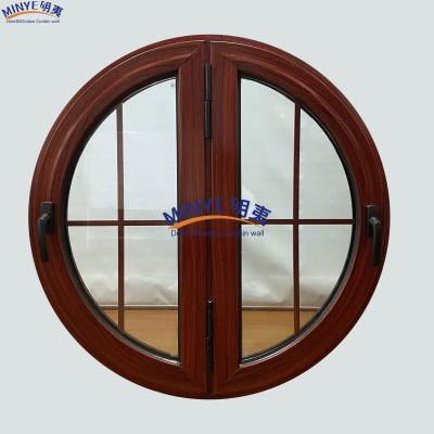 China Thermal Break Aluminum Round Casement Window Wood Grain Anodized Coating 5mm Double Glazing for sale