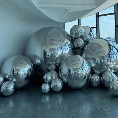 China Double Layer Inflatable Advertising Balloons Silver Inflatable Mirror Ball for sale