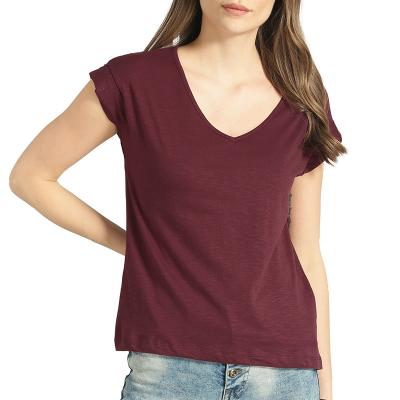 China Manufacturer In China custom logo Solid V Neck Pure Cotton T Shirts Custom Printing for sale