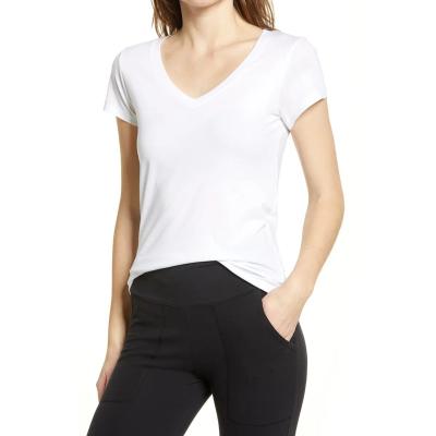 China Wholesale Summer Blank Loose Fit Sexy V Neck Cotton Women Ladies Short Sleeve T Shirts for sale