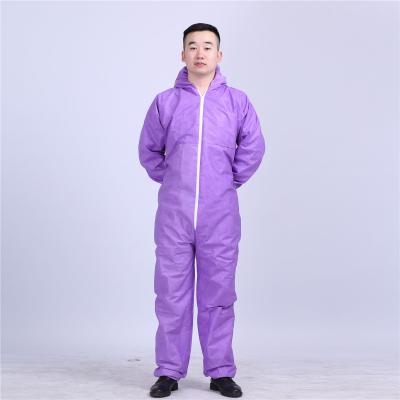 China SMS Antistatic Coverall Disposable Purple With Hood No Cover Factory for sale