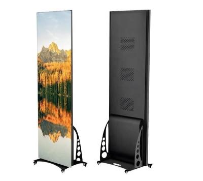 China HD Indoor P2 Advertising LED Poster Video Display Digital Player Portable Wheel Move for sale