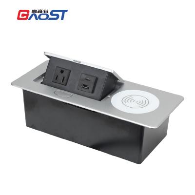 China Hidden Pop Up Socket 15W QI Charger Desk Mounted Power And Data Sockets for sale