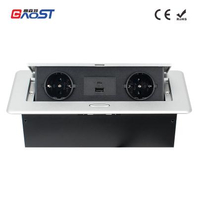 China Modern Damped Pop Up Socket Box 20W USB Desk Plug Alloy faceplate for sale