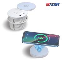China Recessed Desktop Power Strip with Wireless Charging Pad and Rotating Cover Black White for sale
