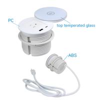 China Recessed Desktop Power Strip with Wireless Charging Pad and Rotating Cover Black White for sale