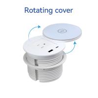 China Recessed Desktop Power Strip with Wireless Charging Pad and Rotating Cover Black White for sale