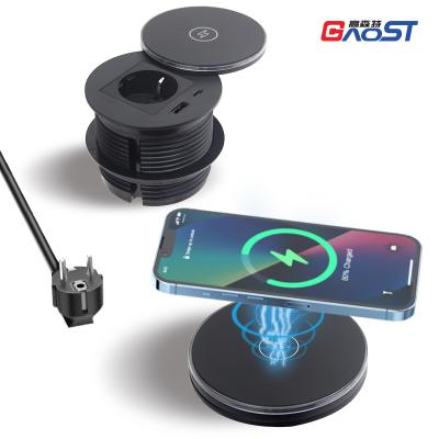 China Universal Round Desk Power Grommet 15W Wireless Charging Flush Mount for sale