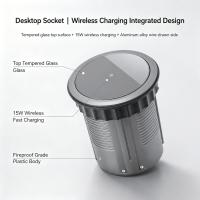 China Retractable Power Socket with 3 American Outlets 20W USB Charger and 15W Wireless Charging Pad for sale