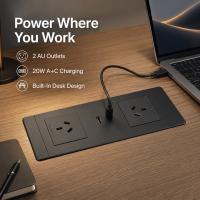 China Flush Mount Desk Power Strip with 2 AU Outlets 20W USB C SAA Approved Alloy Material V0 Flame for sale
