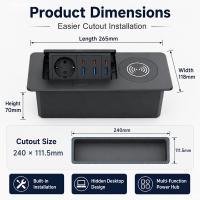 China Premium Desktop Pop Up Power Station with Aluminum Panel Schuko Socket Multi Port USB Fast Charge and 15W Wireless Charging Pad for sale