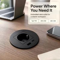 China 60W USB-C Fast Charging Desk Power Grommet with Type F Schuko Outlet and V0 Flame-Retardant ABS+PC for sale