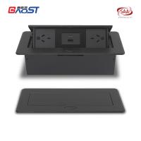 China Pop Up Socket Box with 2 GPO and 20W USB Charge Alloy Faceplate Steel Base Recessed Power Outlet for Office and Home for sale