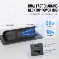 China Pop Up Socket Box with 2 GPO and 20W USB Charge Alloy Faceplate Steel Base Recessed Power Outlet for Office and Home for sale