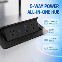 China Compact Desk Mount Power Outlet Box with 20W PD Charge 3 Ports and Damped Spring Structure UL CUL Certificated for sale