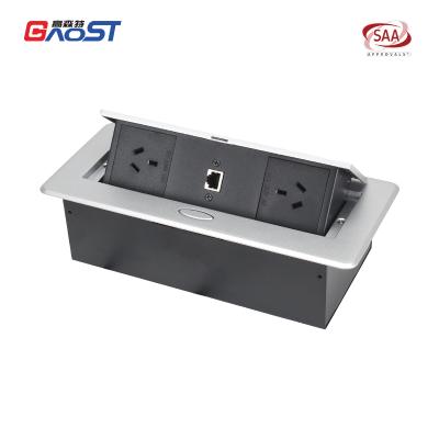China Recessed Pop Up Socket Box with 2 GPO + 1 HDMI Alloy Faceplate and Damped Spring Structure for Office Desk for sale