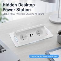 China Pop Up Desk Power Outlet with 20W USB Fast Charging 15W Wireless Charger and V0 Flame Retardant Material for sale