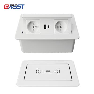 China Pop Up Desk Power Outlet with 20W USB Fast Charging 15W Wireless Charger and V0 Flame Retardant Material for sale