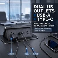 China UL Certified Recessed Desktop Power Station with 15W Wireless Charging and 20W Fast Charging USB Ports for sale
