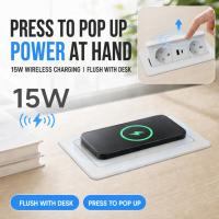 China Pop Up Desk Power Strip with 20W Fast Charging 15W Wireless Charging and V0 Fireproof Plastic for sale