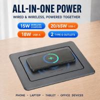 China Pop Up Desk Power Strip Wireless Charger 20W Type C USB A Outlets UKCA Certified Hub for sale