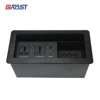 China Electrical Cubby Box with 2 Universal Outlets 20W USB Charging and 6 Cable Through Holes for Conference Tables for sale
